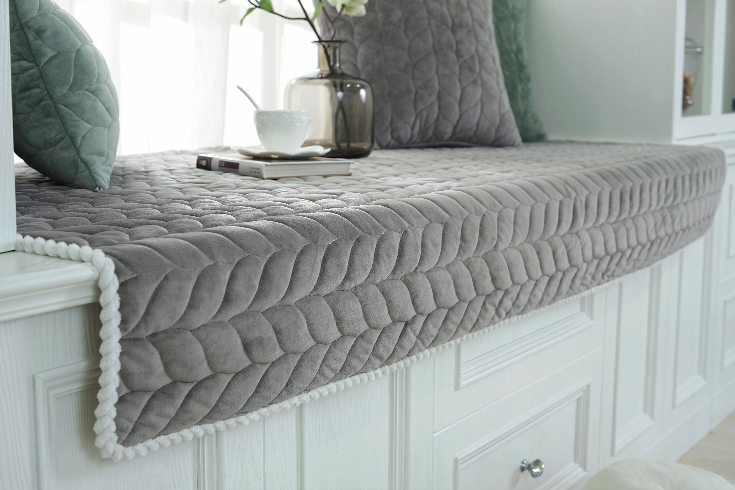 SINCERE Custom Size Non-Slip Sofa Mat, Couch Slipcover, Bay Window Mat, Windowsill Pad, Area Rug Seat Pad, Bench seat Cover, Tatami Mats (Gray, 24x71 inch)