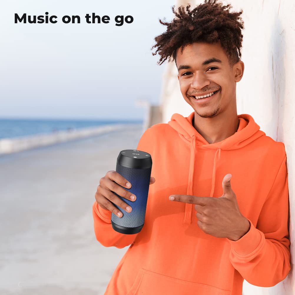 VOSFEEL Bluetooth Speakers Portable Wireless with True Wireless Stereo, Party Light, Loud Sound and Bass, Lightweight, TF Card, USB, Aux,