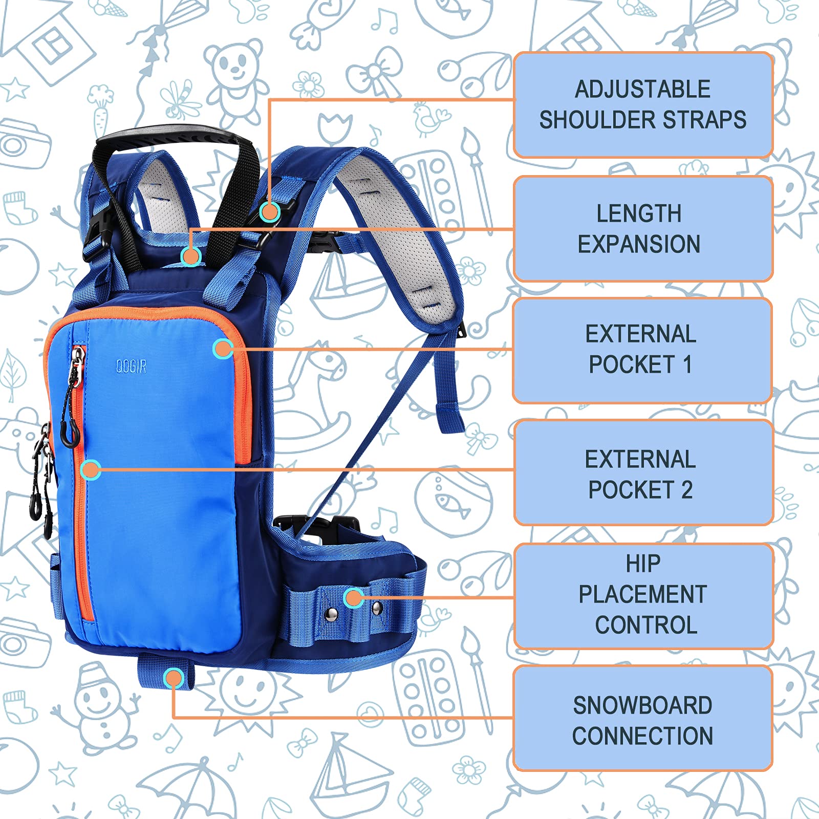 Ski and Snowboard Harness Trainer Backpack for Kids: Learn to Ski Safely and Teach Your Child The Speed Control of Blue