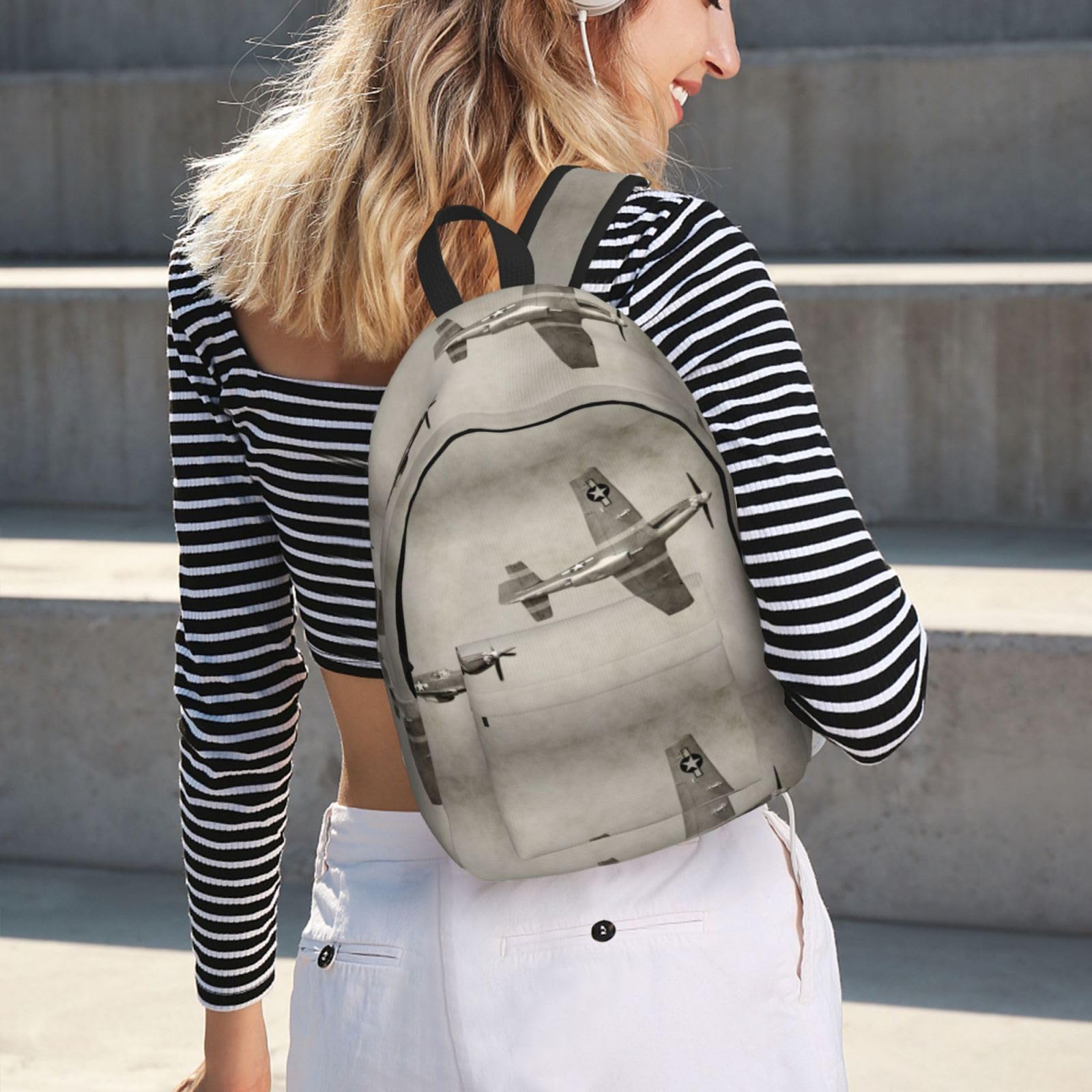 NOKOER World War 2 Aircraft Airplane Printed Canvas Backpack,Casual Daypacks,Laptop Backpack For Women Men,Lightweight Travel Daypack