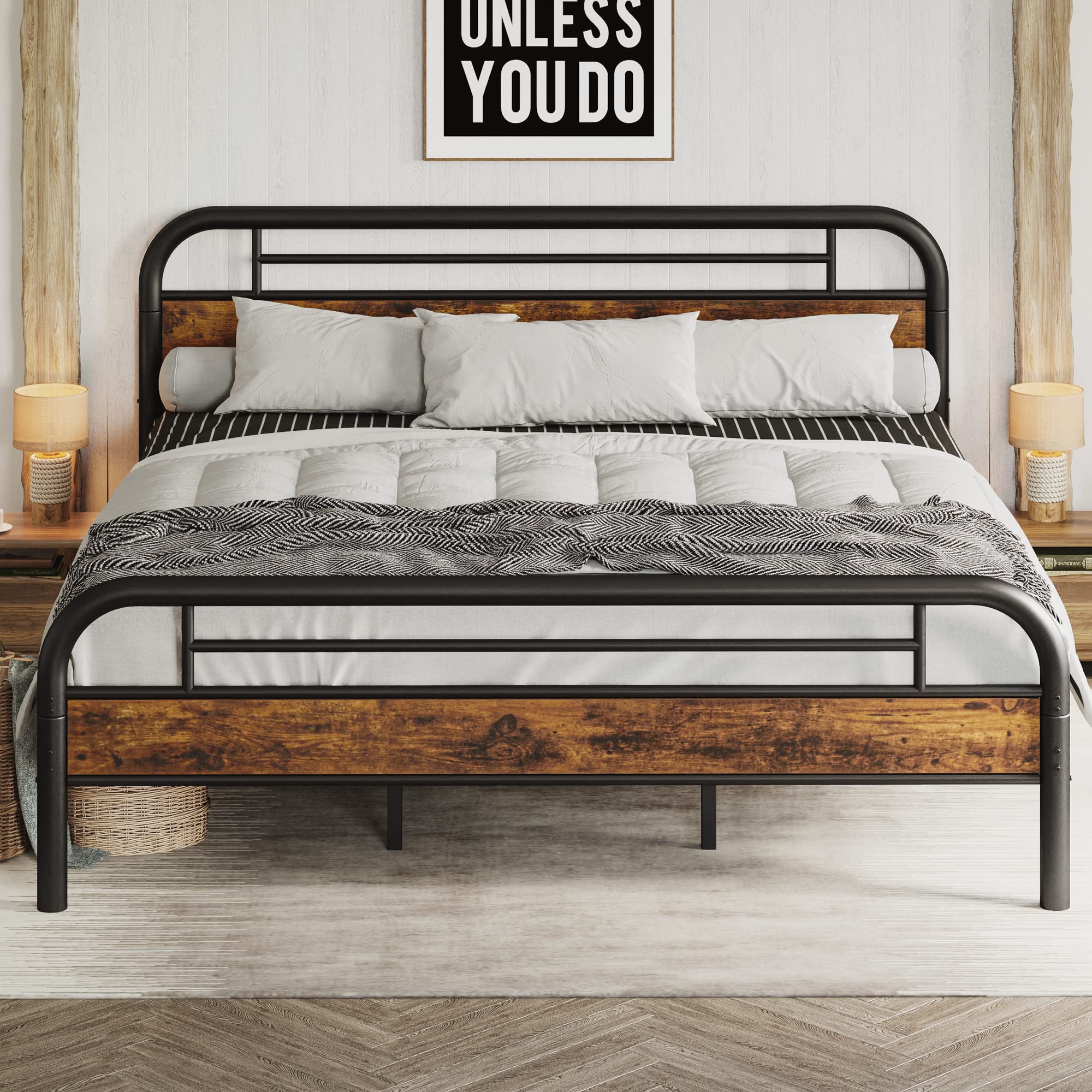 LIKIMIO King Bed Frame, Platform Bed Frame King with Headboard and Strong Support, Easy Assembly, Noise-Free, No Box Spring Needed