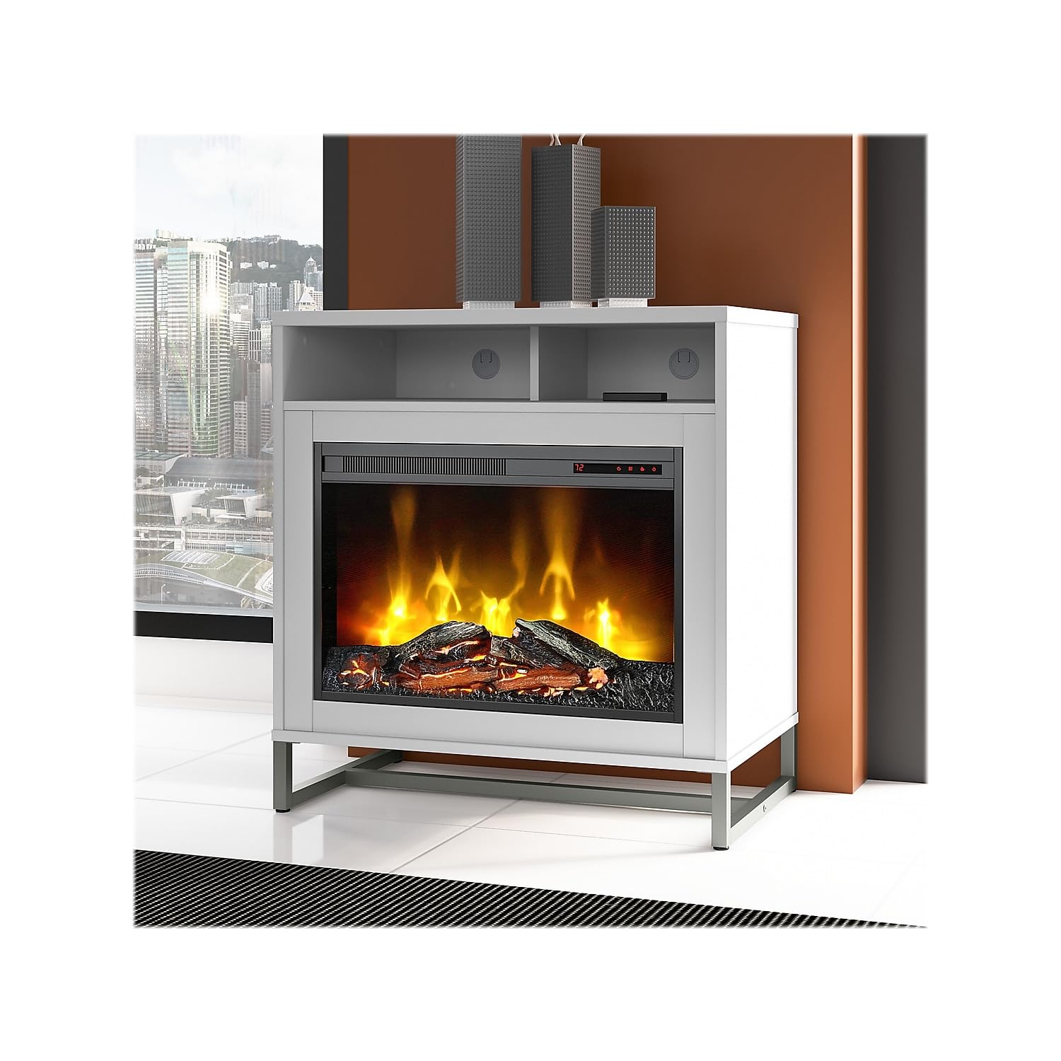 Office by kathy ireland Method Floor Standing Electric Indoor Fireplace with Shelf, 32-inch W, White (KI70209FRK)