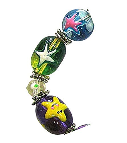 Linpeng GBP-062/070 2-Piece Fiona Hand Painted Moon Star Planet and Bees Glass Beads Stretch Bracelets