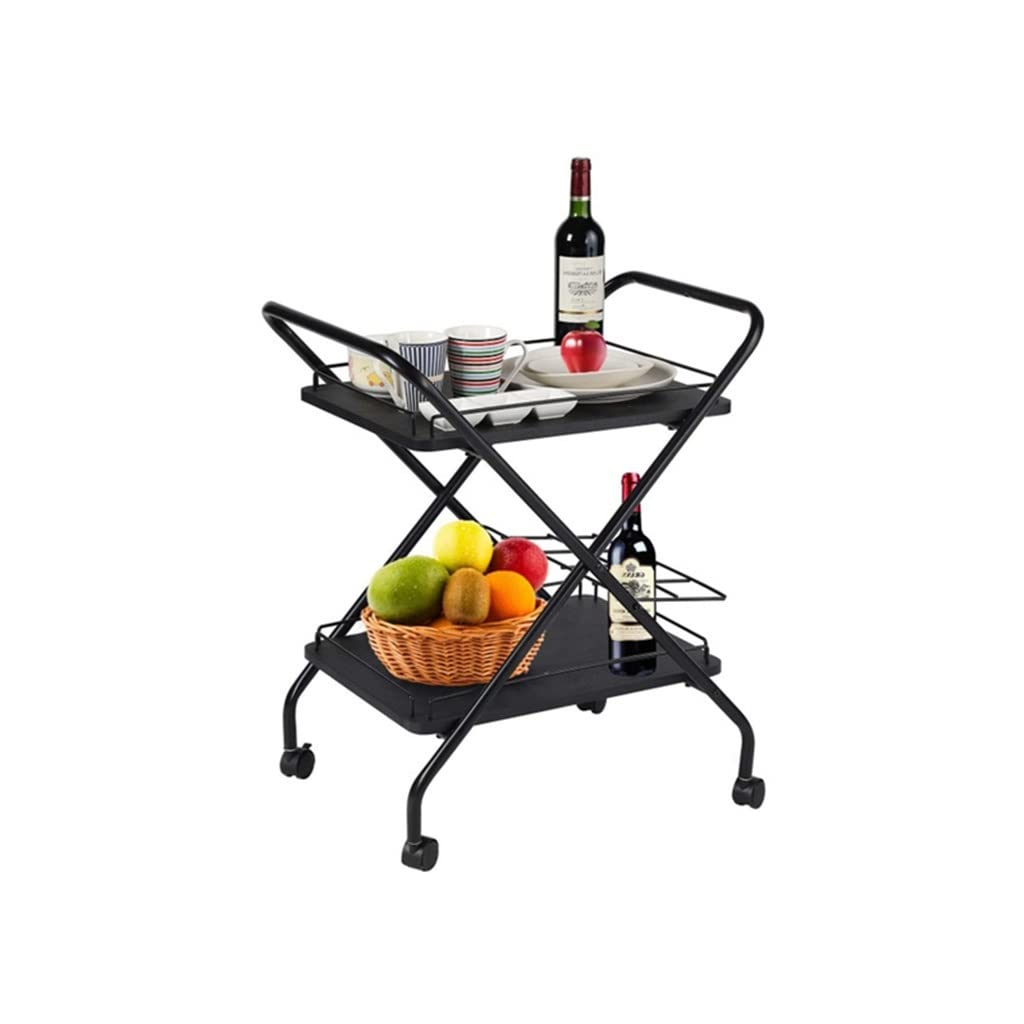 ZLXDP 2-Tier Rolling Utility Cart Metal Bar Service Car with Wine Rack Lockable Wheel Multi-Functional Storage Rack