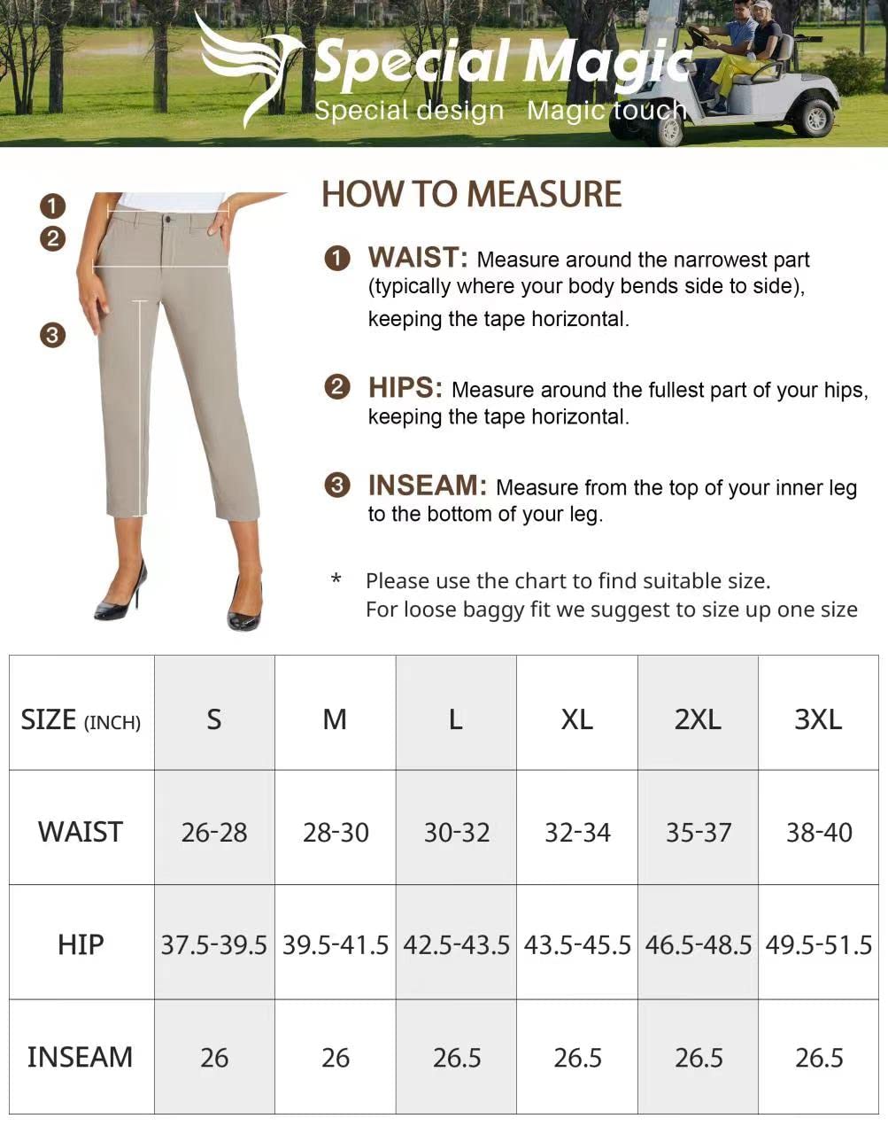 SPECIALMAGIC Women's Golf Pants Stretch Lightweight Casual Quick Dry Water Resistant Hiking Pants with Zipper Pocket New Grey M