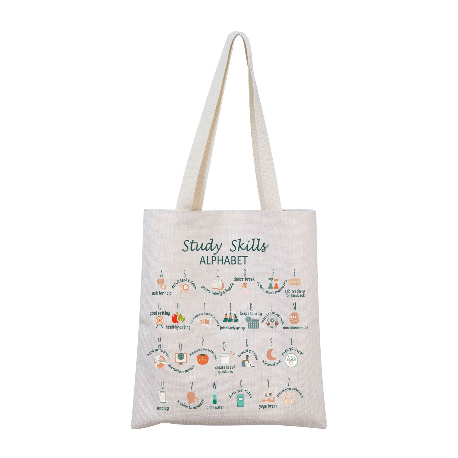 Skills Alphabet Tote Bag Counselor Canvas Bag Self Care Gift Mental Health Gift (Shopping bag)