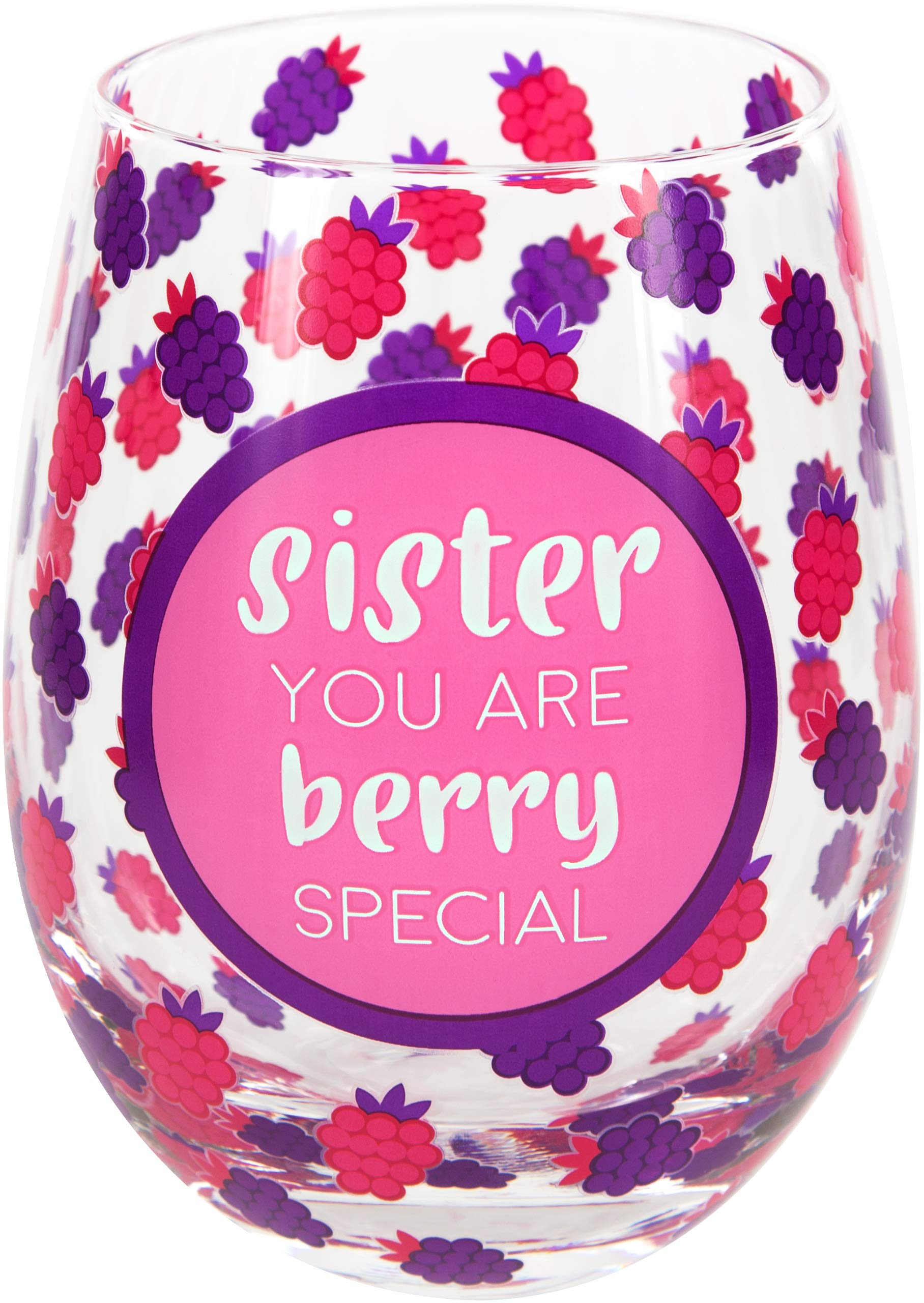 Pavilion Gift Company 18oz Sister You Are Berry Special-Raspberry Stemless Wine Glass, Pink