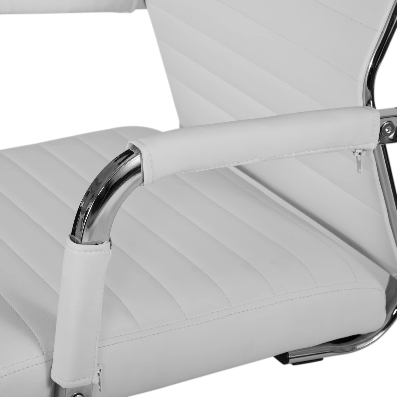 ONG Ergonomic Office Chair - Rolling Desk Chair High-Back White 360° Swivel Conference Executive Office Chair Adjustable Height and Armrest with Lumbar Support Task Computer Chair PU Leather