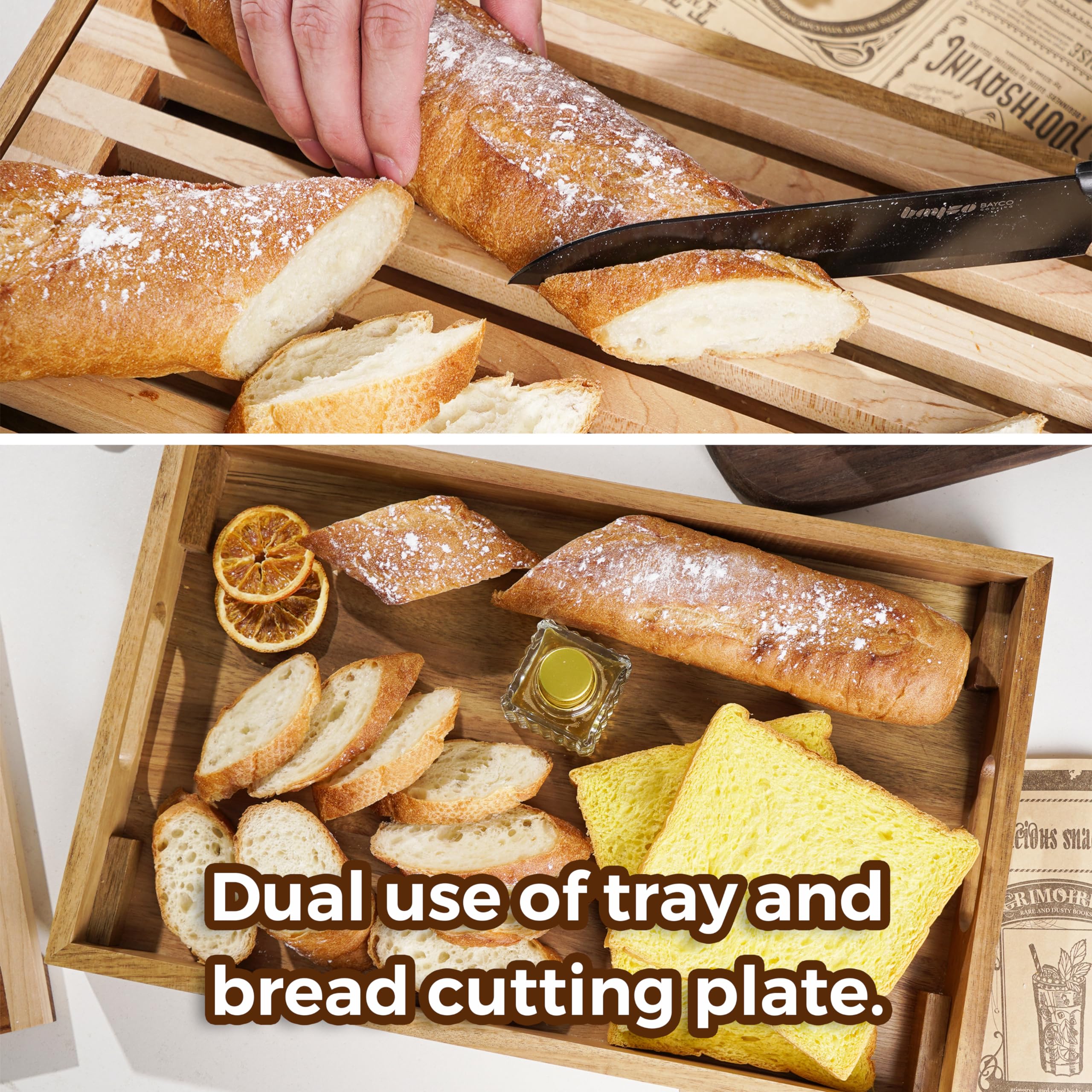 Nuvograin Wood Bread Cutting Board, Bread slicer,Crumb Tray with holder,Bread Serving Tray for Kitchen,Color combination design,Bread, Cake, Bagels, 9.53β Wide x 1.46"Tall