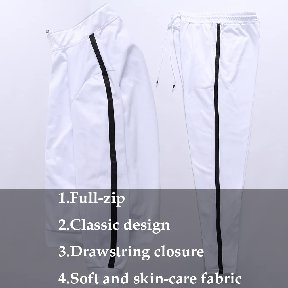 MACHLAB Men's Activewear Full Zip Warm Tracksuit Sports Set Casual Sweat Suit White L