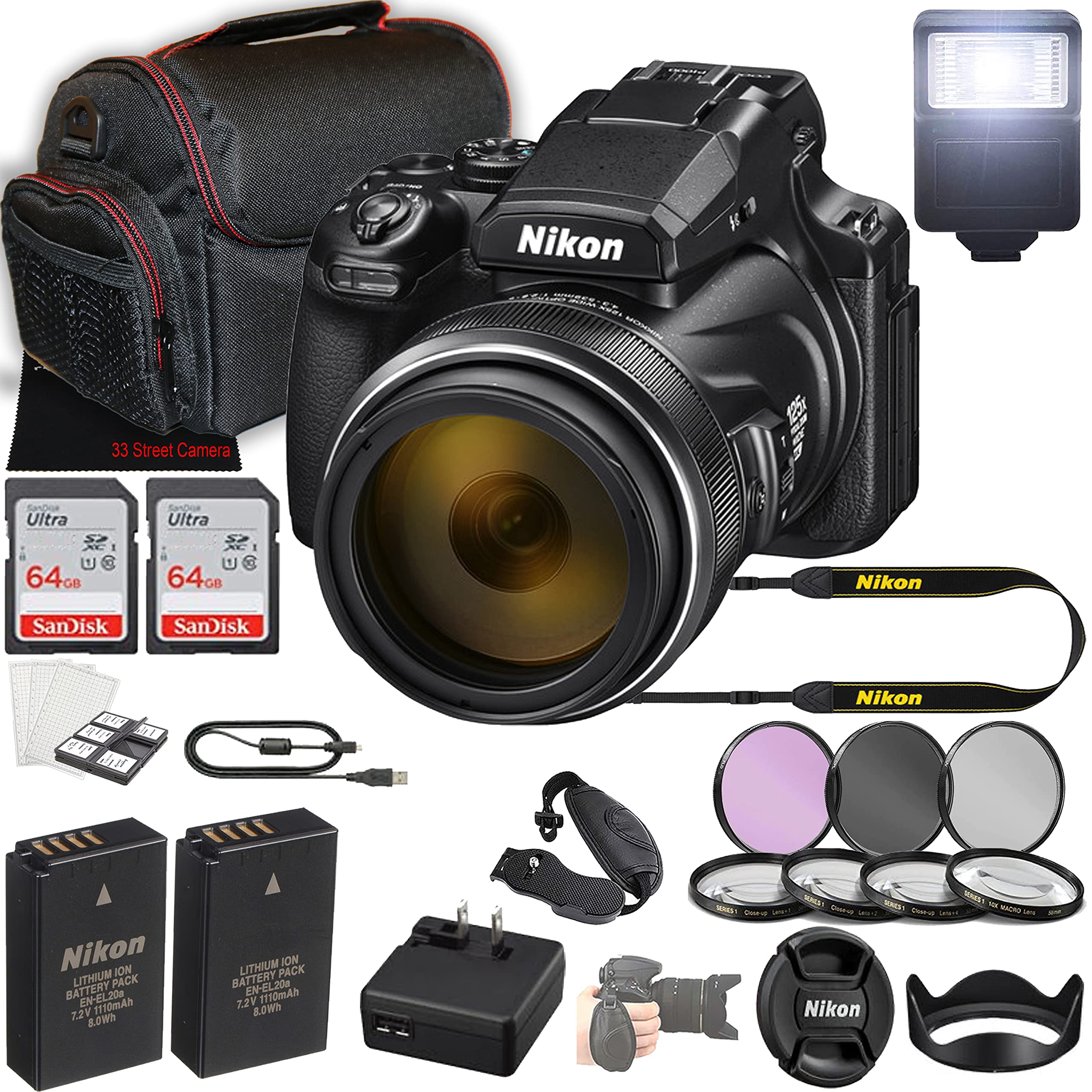 Nikon COOLPIX P1000 16.7 Digital Point and Shoot Camera + 128GB Memory + Case + Filters + 3 Piece Filter Kit + More (24pc Bundle)