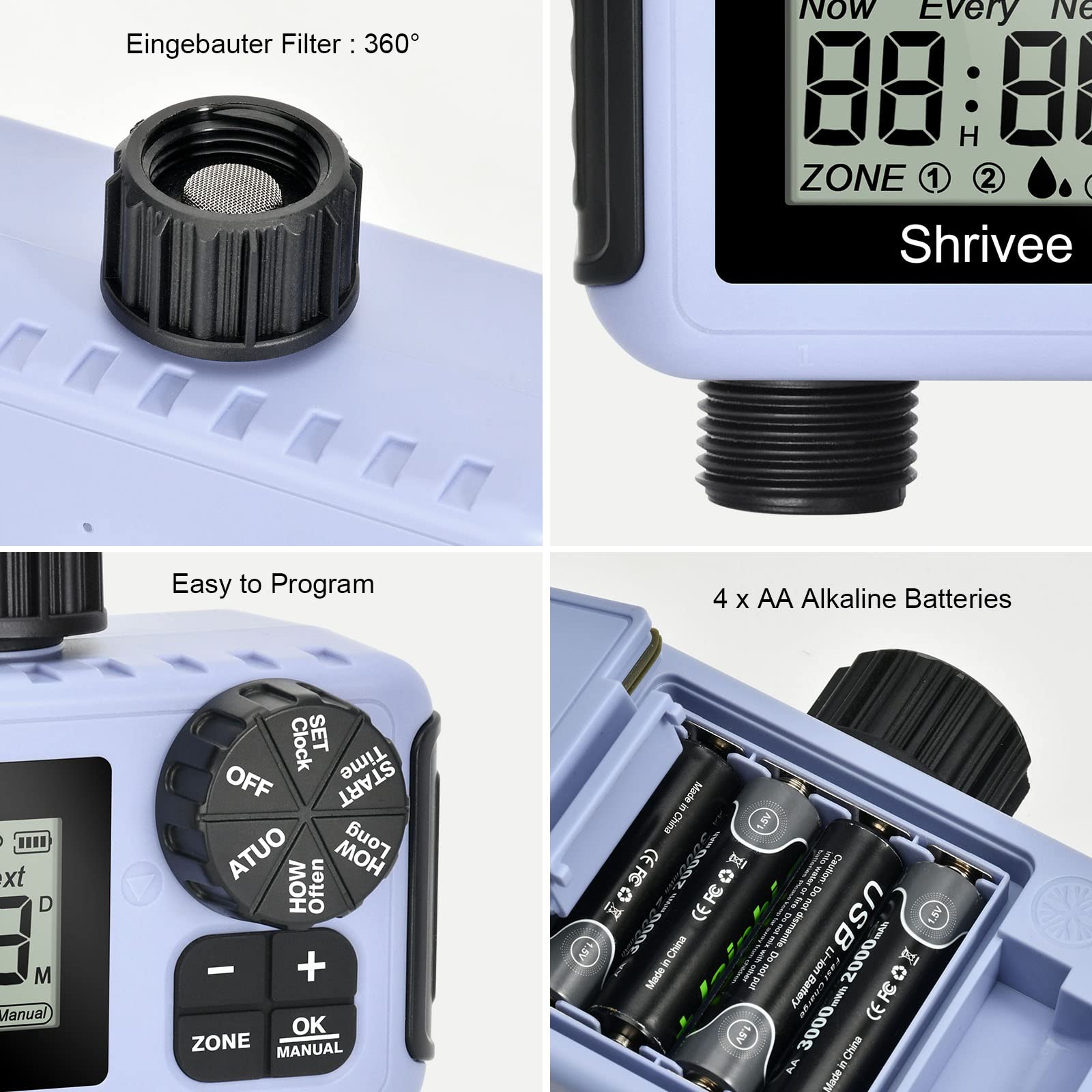 Sprinkler Timer 2 Outlet, Programmable Water Timer for Garden Hose, Rain Delay/Manual/Automatic System, Waterproof Digital Irrigation Timer System for Yard Outdoor Watering, Lawns and Pool