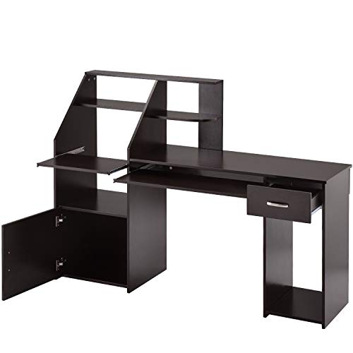 Merax Computer Desk with Drawers,Modern Home Office Desk, Computer Desk with Keyboard Tray/Hutch/Shelves/Storage and Monitor Shelf,Spacious Study Writing Desk Workstation