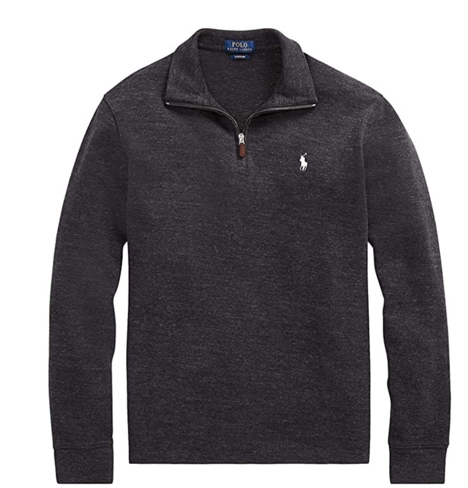 Polo Ralph Lauren Men Half Zip French Rib Cotton Sweater (Black Heather/white pony, X-large)