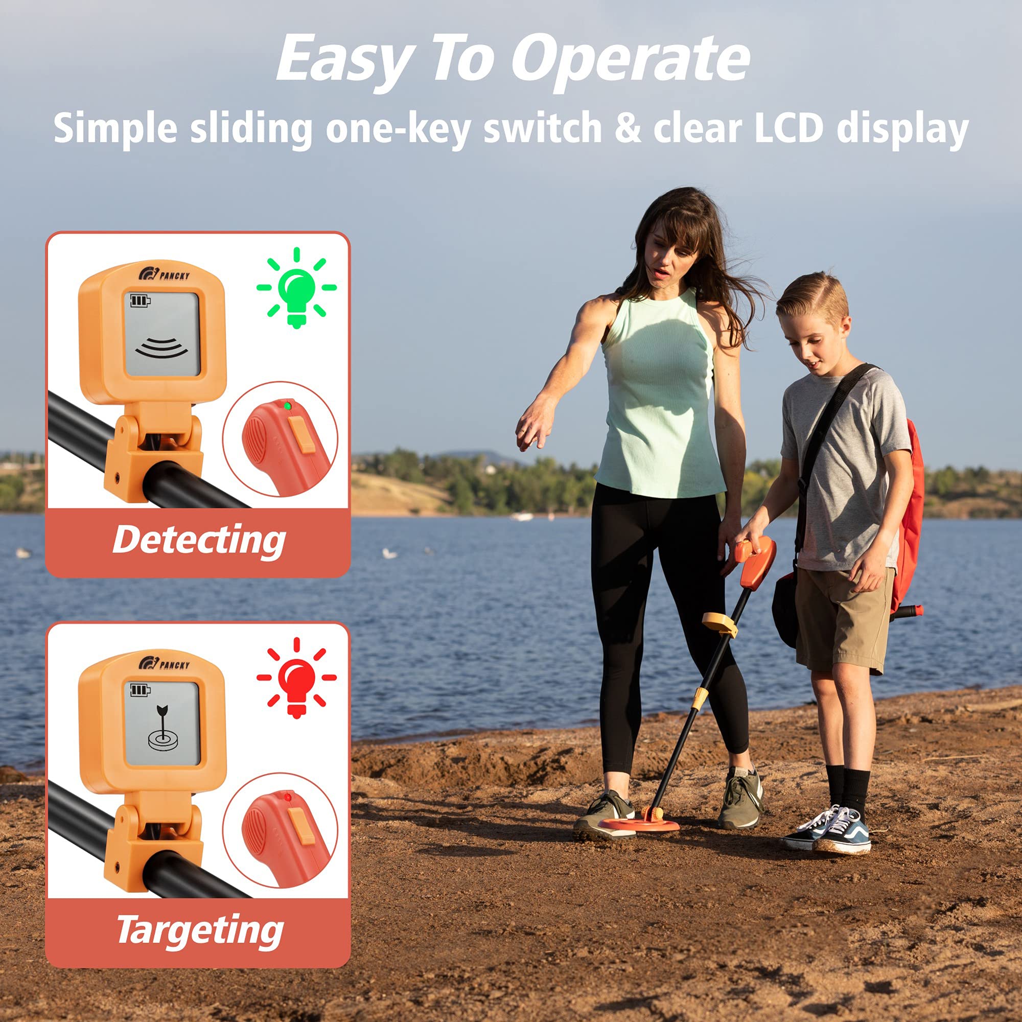 PANCKY Metal Detector for Kids, Junior Metal Detector with LCD Display,Adjustable Stem and Carrying Bag,Lightweight Gold Detectors Advanced DSP Chip 7.5" Waterproof Coil - PK1003