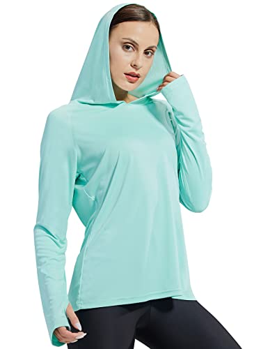 MIER Women's UPF 50+ Sun Protection Hoodie Shirt Long Sleeve Outdoor UV Shirt Running Hiking Tee Shirt, Quick Dry, Aqua, S