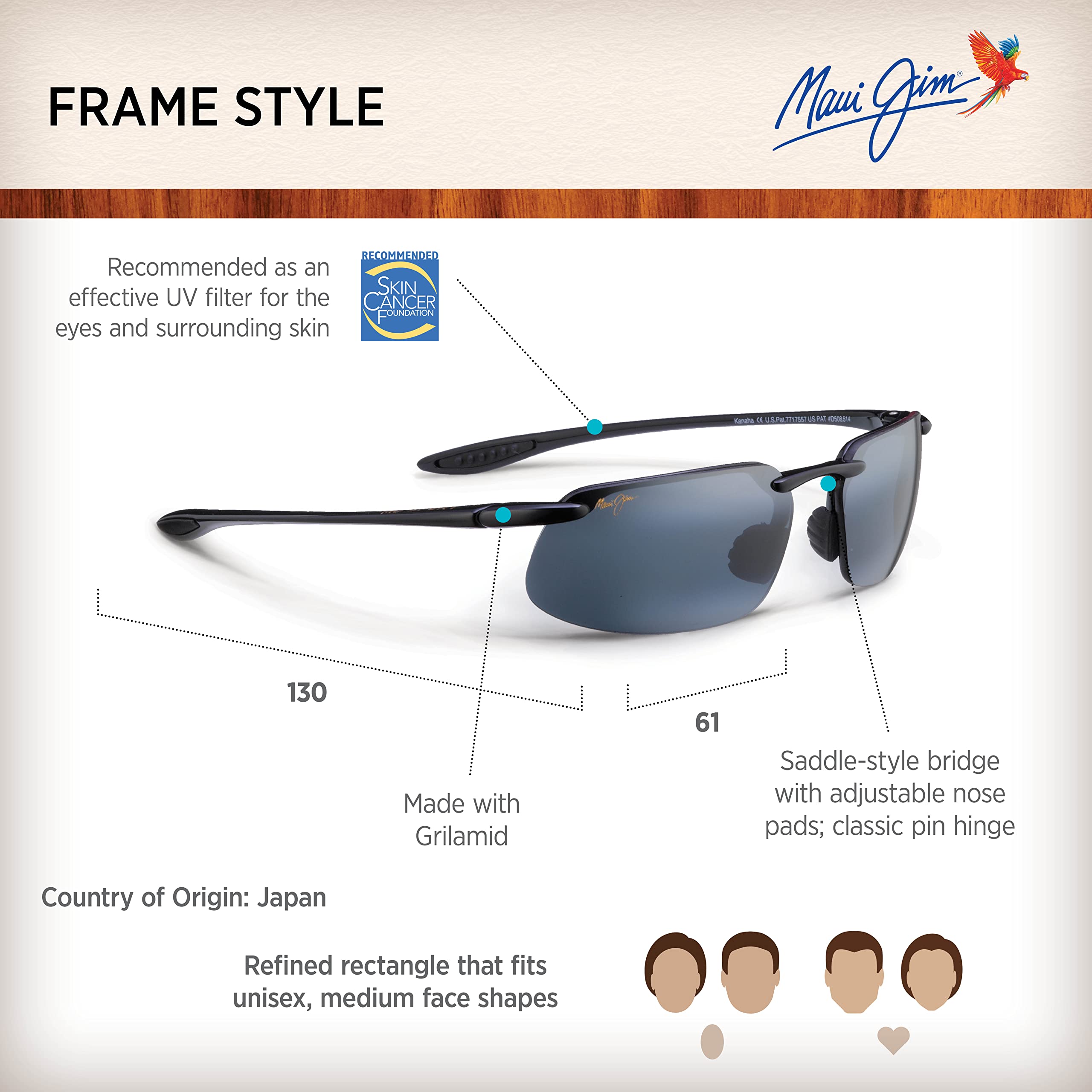 Maui Jim Kanaha w/ Patented PolarizedPlus2 Lenses Polarized Sport Sunglasses, Gloss Black/Neutral Grey Polarized, Medium