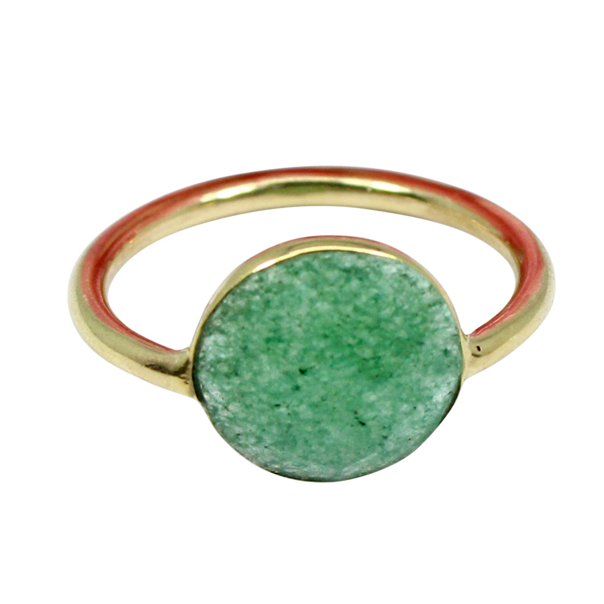 Shilpi Impex 18 K Gold Plated 925 Sterling Silver Round Green Aventurine Gemstone Handmade Dainty Modern Beautiful Men Women Ring (6)