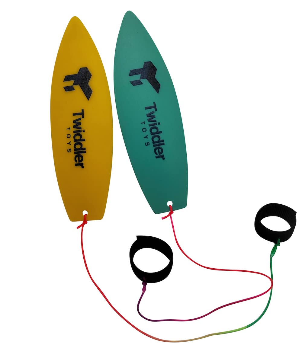 Twiddler Toys 2 Pack Finger Surfboard for Car Rides Teal & Yellow - Mini Air Boards Surf The Wind