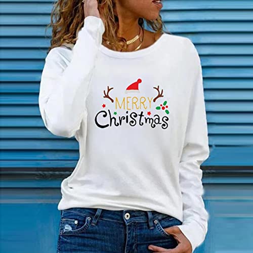 Women Autumn and Winter Christmas 3D Print Sweatshirt Round Neck Long Sleeve Pullover Fashion Cute Tops