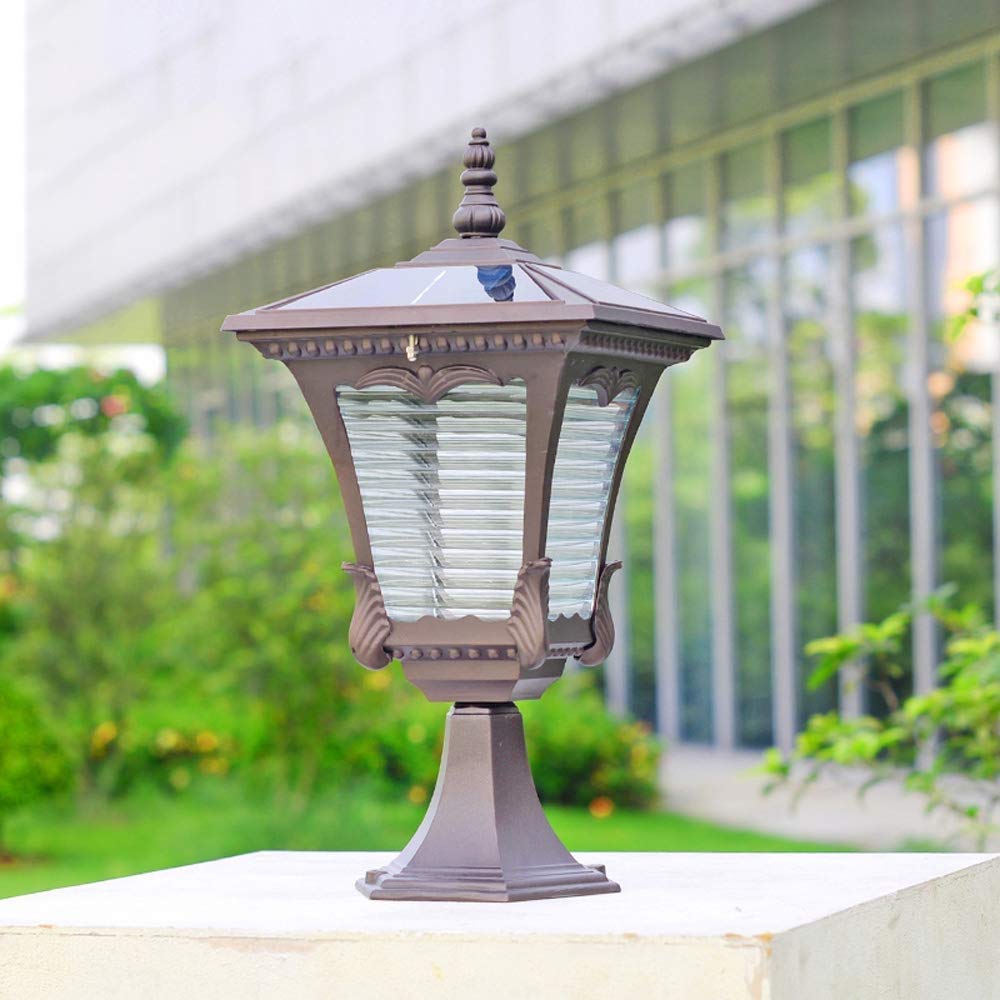 Mopoq Outdoor Solar Light Garden Pillar Light Home Super Bright Outdoor Wall Column Lantern Column Lawn Intelligent Lighting Control Corrosion Resistant Waterproof IP55 (Dark Brown)