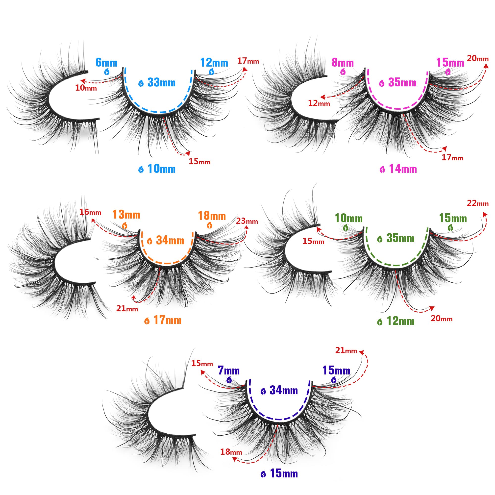 wiwoseo Eyelashes Fairy Fluffy Lashes Wispy Fairy Natural Lashes Peri Styles Natural Wispy Fluffy Eyelashes 3D Effect 16MM Fluffy False Eyelashes 5 Styles Mixed 10 Pairs Pack