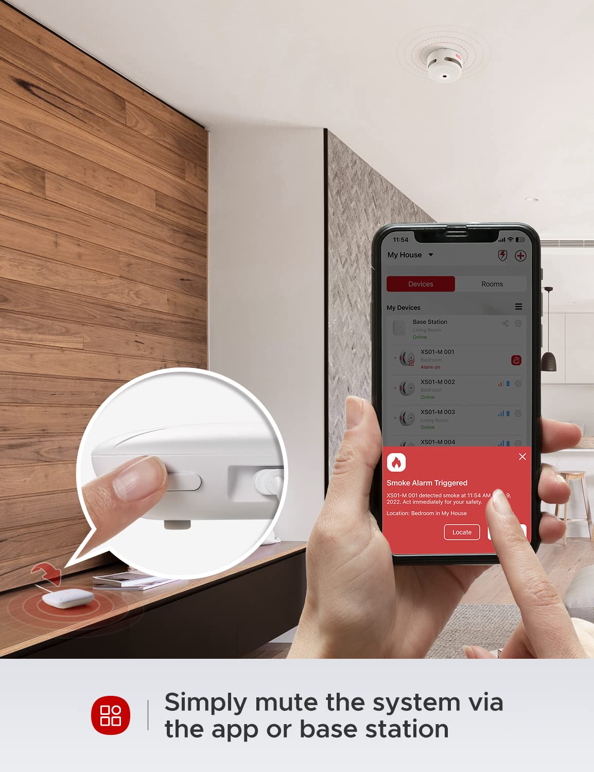 X-Sense Smart Smoke Detector with SBS50 Base Station, Wi-Fi Smoke Alarm Compatible with X-Sense Home Security App, Wireless Interconnected Mini Fire Alarm, Model FS31