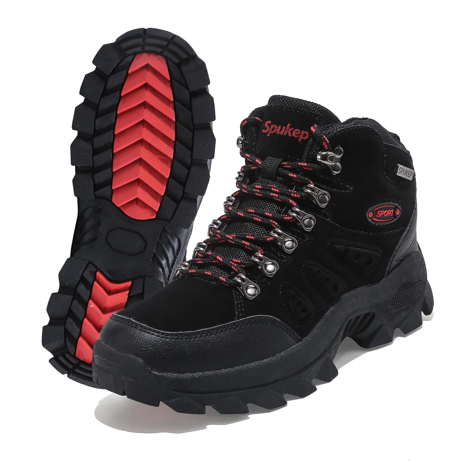 SPUKEP Women Hiking Boots Waterproof Mid Work Shoes Lace Up Suede Leather Walking Trekking Mountain Outdoor