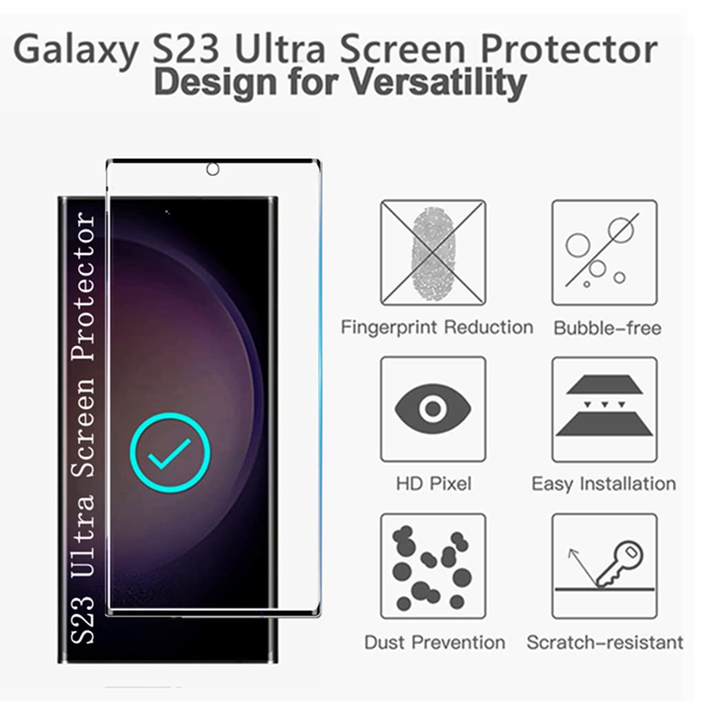 OttarScreen Galaxy S23 Ultra Screen Protector, 3 Pack Tempered Glass Screen Protector, 1 Pack Tempered Glass Camera Lens Protector, 3D Glass 9H Hardness Tempered Glass Screen Protector for Samsung