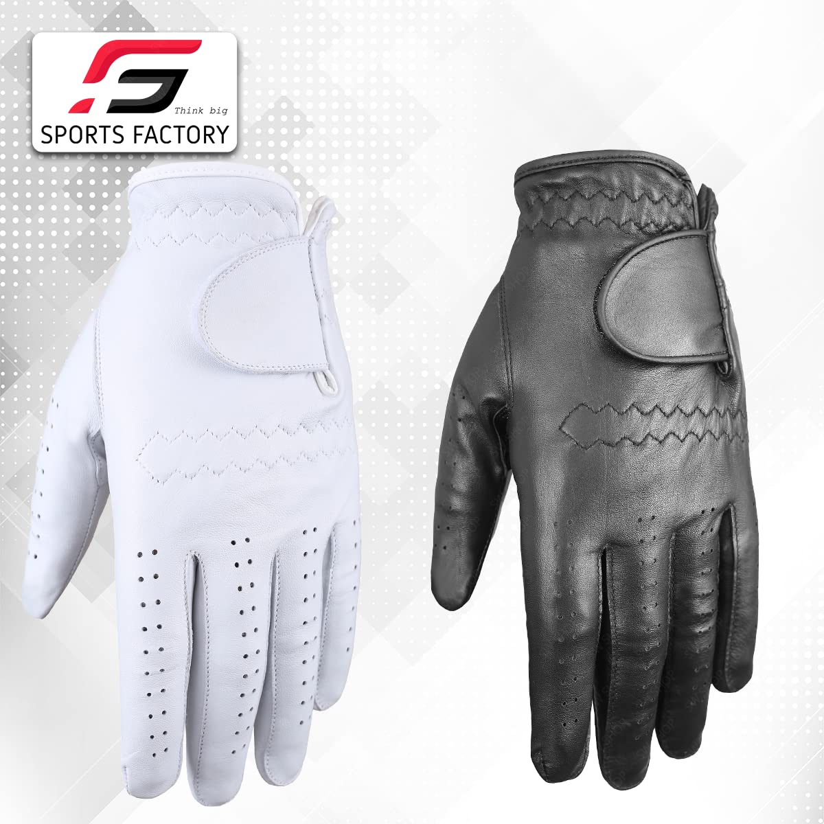 Sports Factory -2 Piece Single Left Hand Golf Unisex Premium Leather Golf Glove - Color Black & White (Black & White, Small)