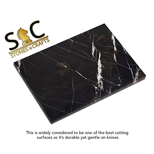 STONES & CRAFTS Marble cutting Board - Marble Chopping Board | Black Cheese Board , Butcher Block with Non-Slip Rubber, Marble Serving Tray for Breakfast , Snacks, Pastries Marble Slab - 8 x 11
