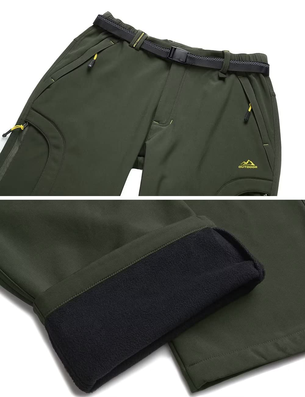 MAGCOMSEN Hiking Pants Mens Winter Pants Thick Pants Camping Pants Fleece Lined Pants Snow Pants Men Green
