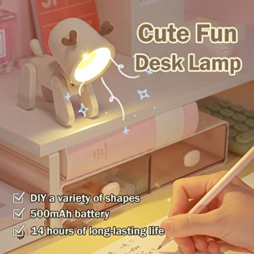 NICE POINT Mini LED Desk Lamp for Kids, Rechargeable Pink Cute Deer Table Night Light Phone Holder,Children Student Foldable Portable Reading Pet Desk Night Light,Adjustable Animal Night Lamp.