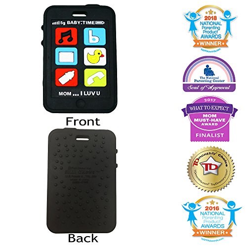 Silli Chews Silicone Baby Smart Watch Wrist Teether for Teething Relief | Hand Teethers for Babies Infants and Toddlers | Kids Teething Ring Toys Pretend Play Phone Baby Teether Black Silly Chew Toy