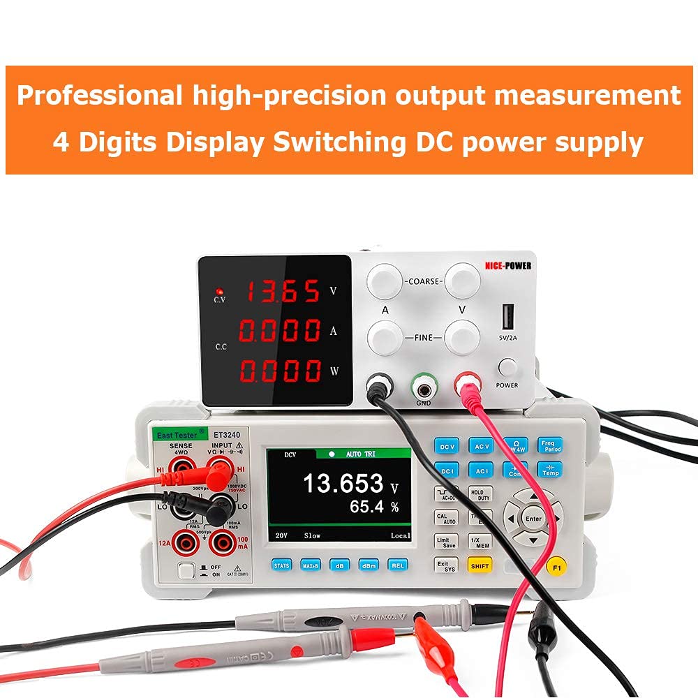 NICE-POWER Adjustable DC Power Supply (0-30V, 0-5A) Variable Switching Regulated High Precision 4-Digits LED Display 5V/2A USB Port Test Lead Output & Input Power Cord Bench Lab Power Supplies