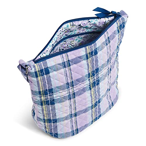 Vera Bradley Women's Cotton Bucket Crossbody Purse, Amethyst Plaid - Recycled Cotton, One Size