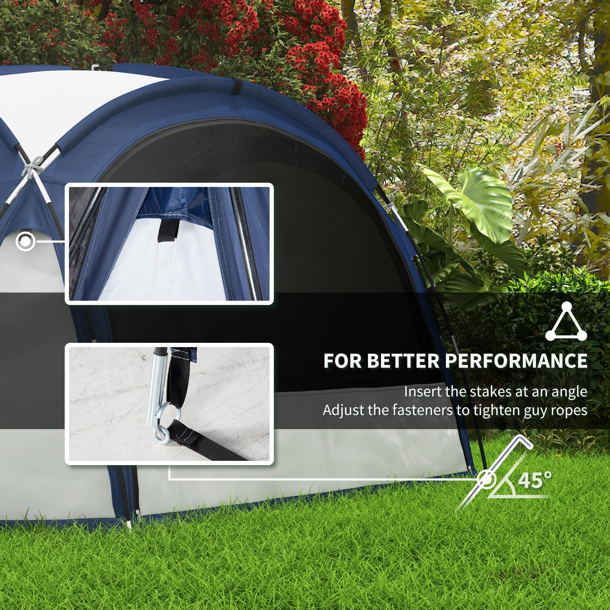 Outsunny 6–8 Person Dome Tent, Camping Tent with 4 Zipper Mesh Doors, Lamp Hook, Portable Carry Bag, Screen Shelter with 2 Removal Wind/Sun Panels, White
