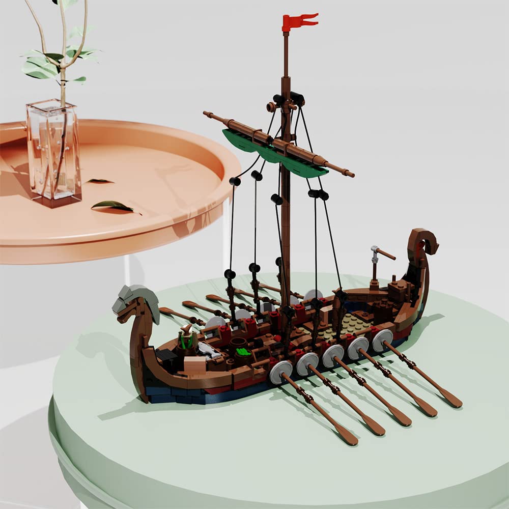 Viking Longship Building Blocks Kit,MOC Military Vessel Ship Model Medieval Pirate Ship Troop Carrier Brick Model DIY Kids Toys Birthdays Gift