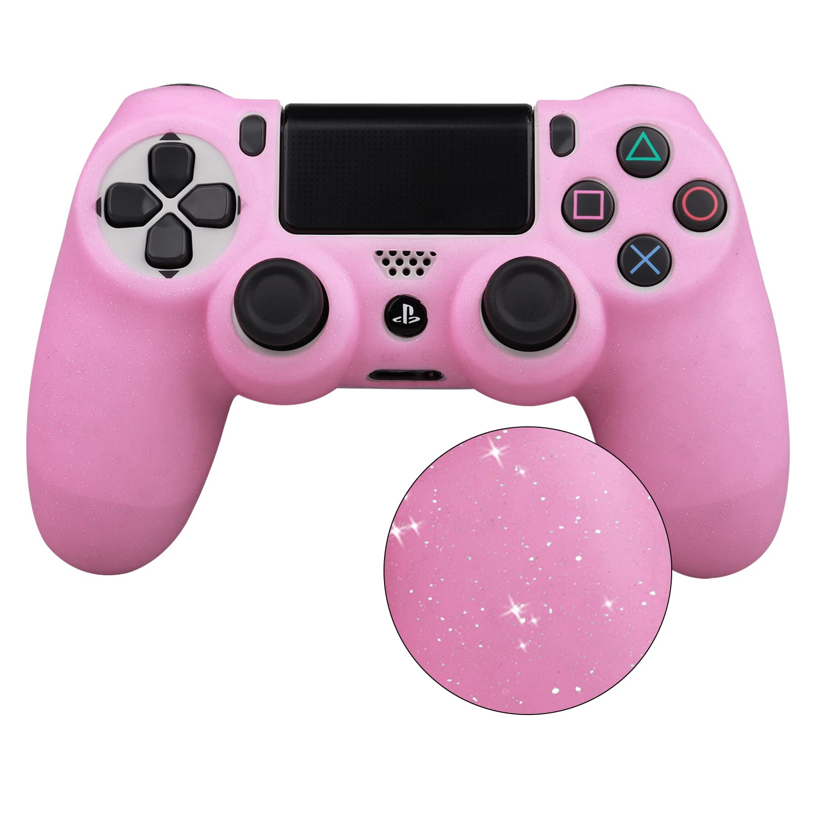 ROTOMOON PS4 Glitter Silicone Controller Skins with 8 Thumb Grips & L2 R2 Trigger Protector, Sweat-Proof Anti-Slip Controller Cover Skin Protector Compatible with Playstation 4 Slim/Pro Controller