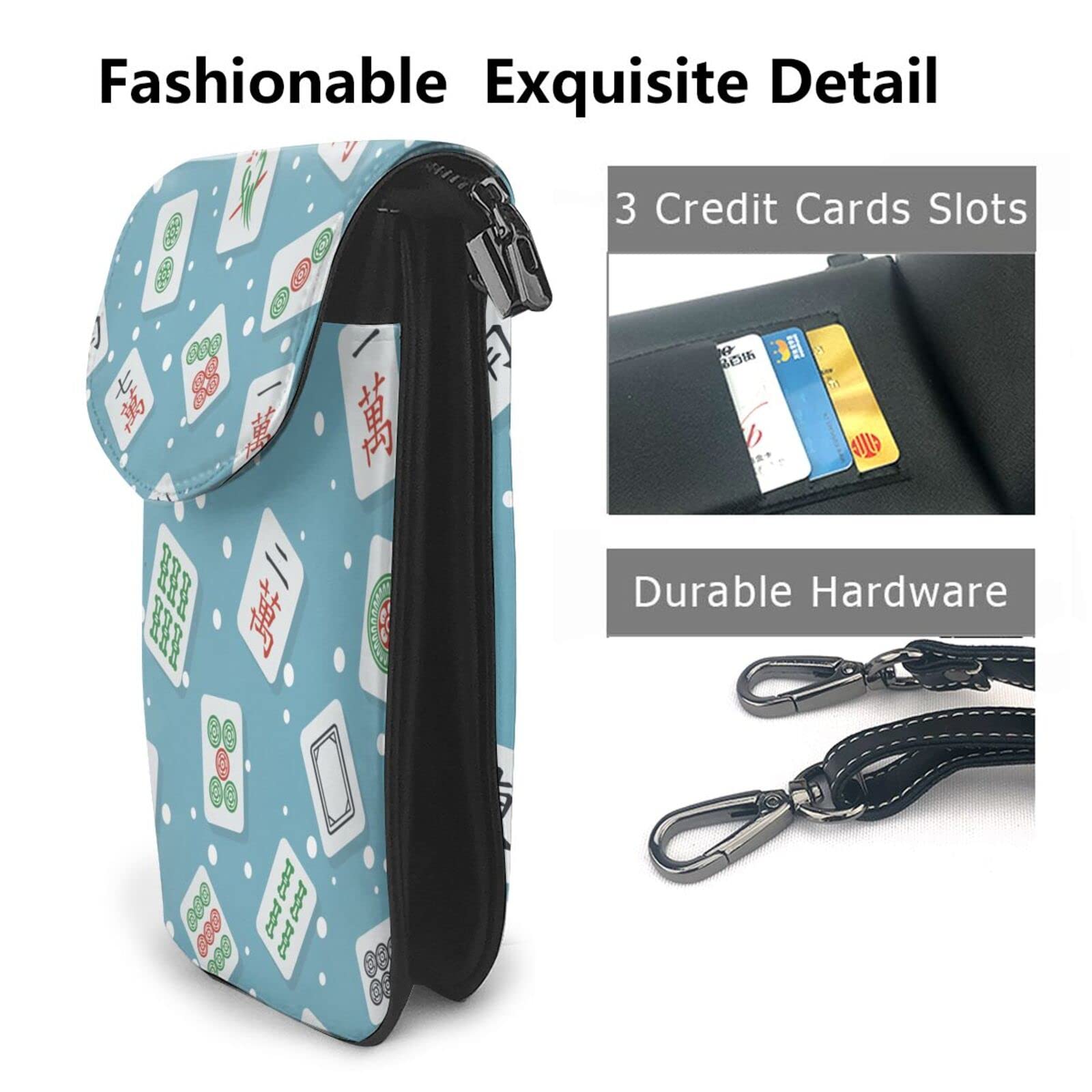 Women Cell Phone Purse Leather Crossbody Bag-Mahjong (Majiang) Tiles Blue Mini Shoulder Bag Card Holder Wallet