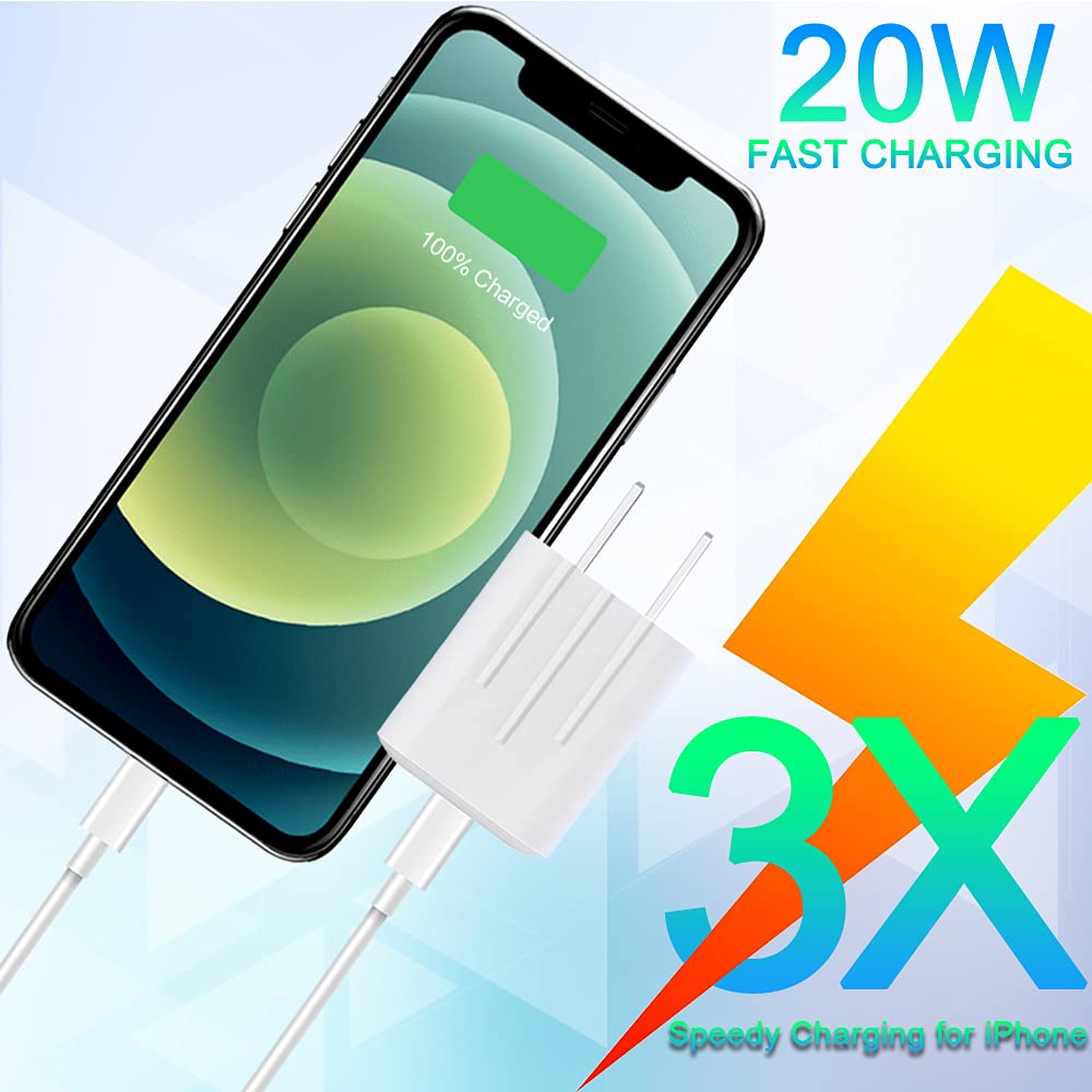 Phone Charger Fast Charging 20W PD Type C Adapter Wall Charger with 6FT USB-C to Lighting Data Cable, Suitable for Phone 14 13 12 11 Plus Pro Max Mini Xs Xr X and Pad