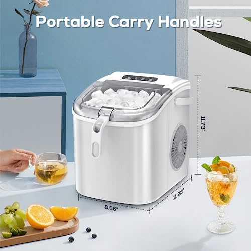 ZAFRO Ice Maker Countertop, Portable Ice Machine with Carry Handle, Self-Cleaning Ice Makers with Basket and Scoop, 9 Cubes in 6 Mins, 26 lbs per Day, Suitable for Kitchen, Camping, Party (White)