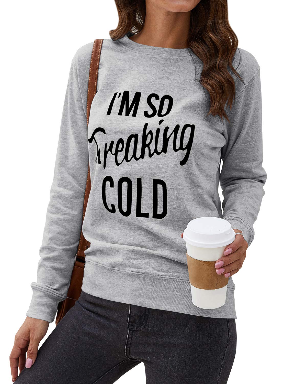 Nlife Women I am Cold Letter Long Sleeve Funny Graphic Oversized Sweatshirts Casual Christmas Sweatshirt Tops