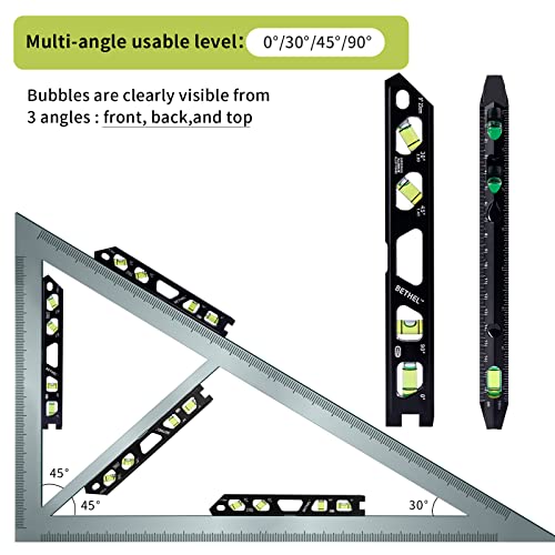 Torpedo Level, Magnetic Conduit Level with 4 Vials, V-Groove and Magnet Track,Aluminum Alloy Construction, High Viz Black (9 inch)