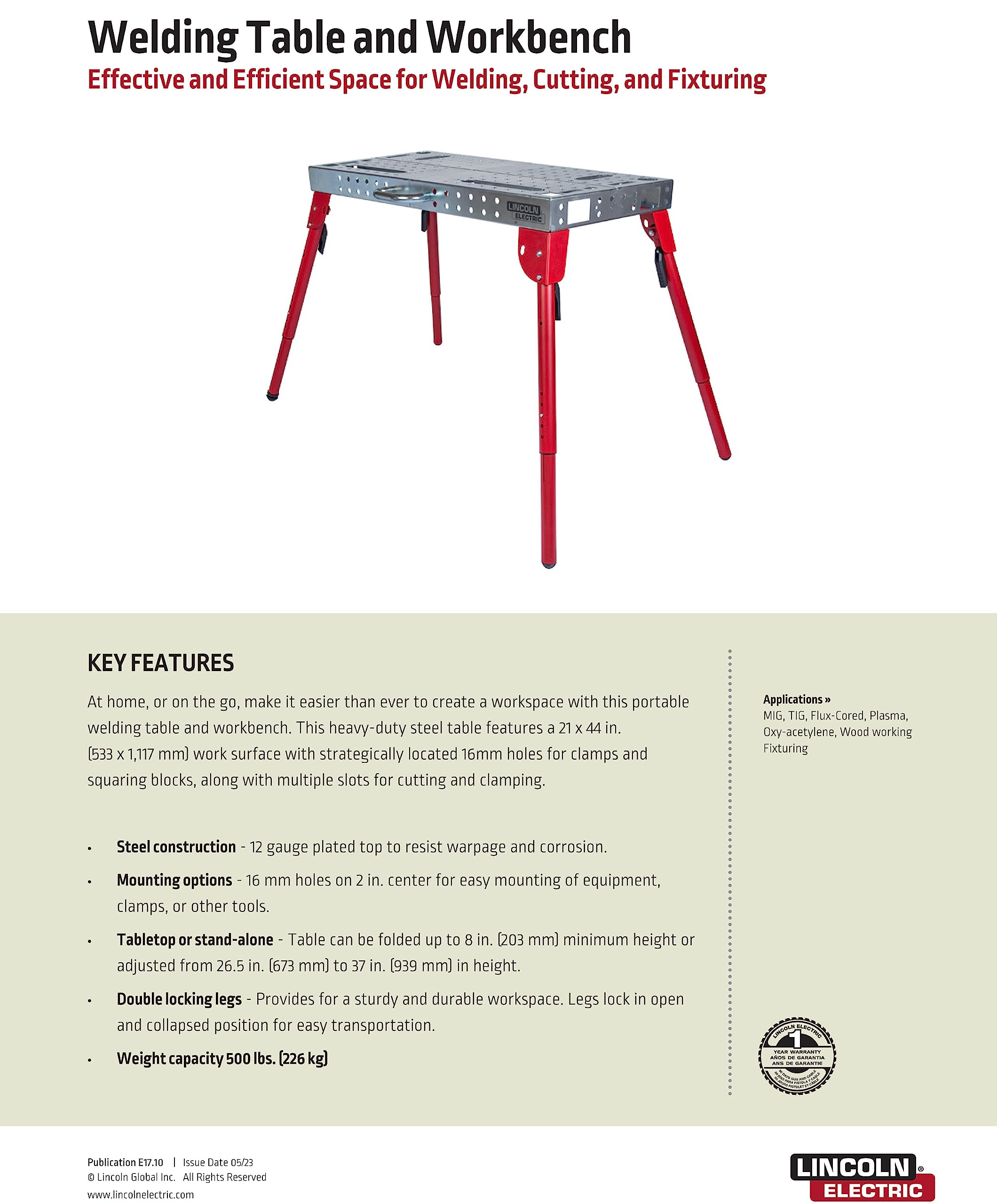 Lincoln K5334-1 Portable Welding Table Folding Workbench 21" x 44"