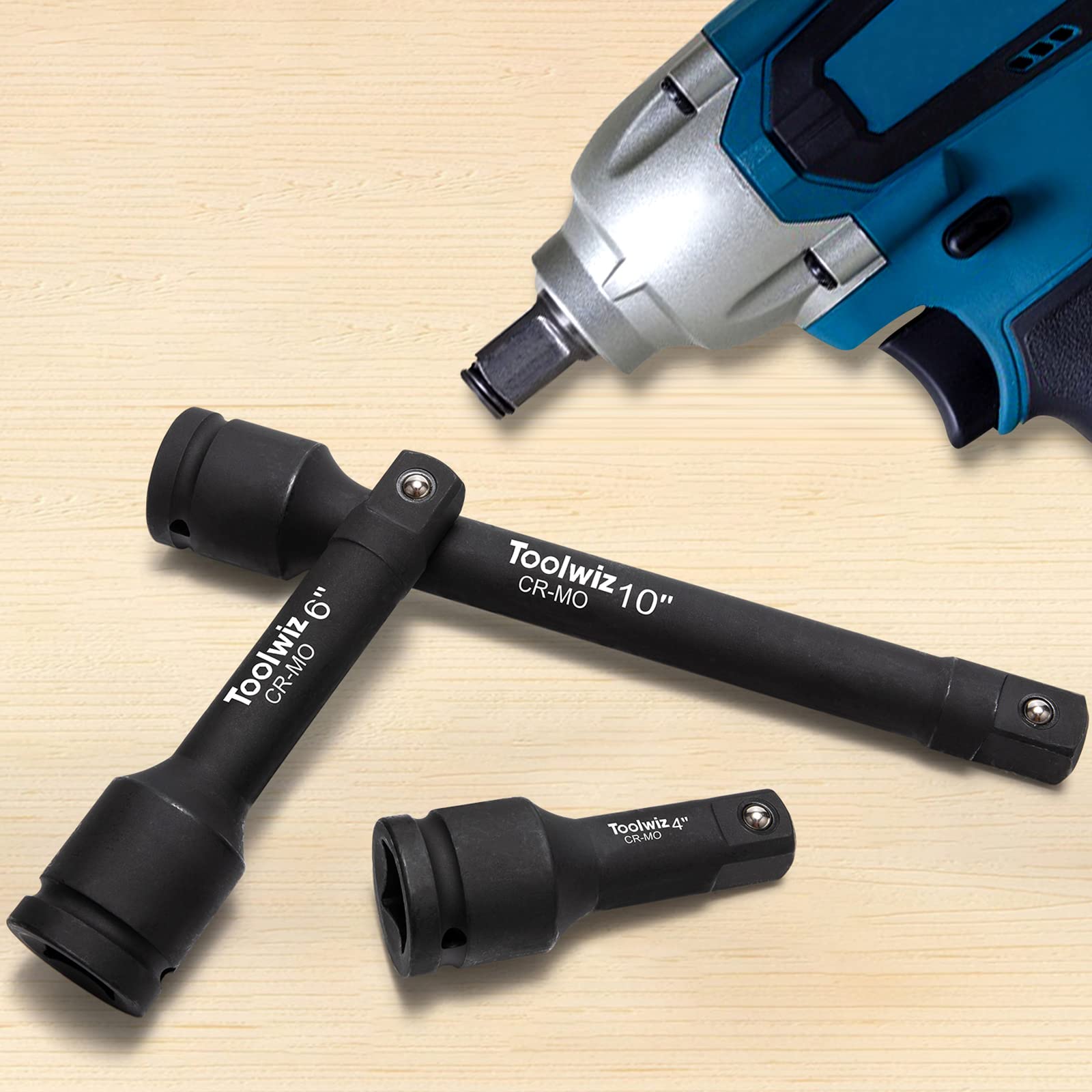 Toolwiz 3/4” Drive Impact Extension Bar 4”, 6”, 10” (3 Piece) Cr-Mo Steel, Expand the Range of Impact Drivers, Organized in PVC Box - Black 3/4 Drive Impact Socket Set 3/4 drive socket set