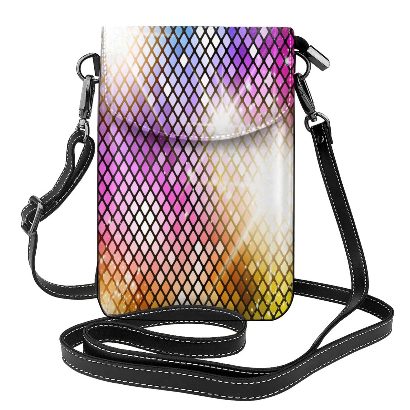 Women Cell Phone Purse Leather Crossbody Bag-Colorful Discos Pattern Mini Shoulder Bag Card Holder Wallet