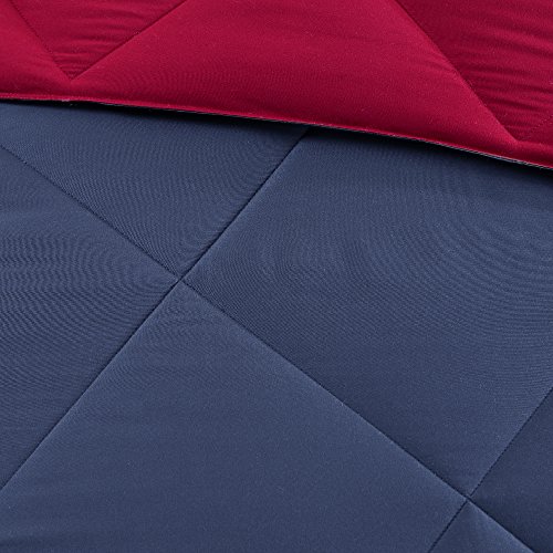 Madison Park Larkspur All Season Reversible Two Sides Down Alternative Set 3M Stain Release Comforters, Full/Queen, Red/Navy 3 Piece