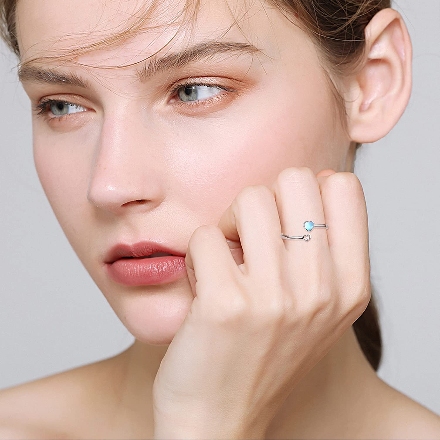 PRAYMOS Moonstone Rings for Women 925 Sterling Silver Adjustable Wrap Open Ring I am Enough Rings Inspirational Jewelry Gift