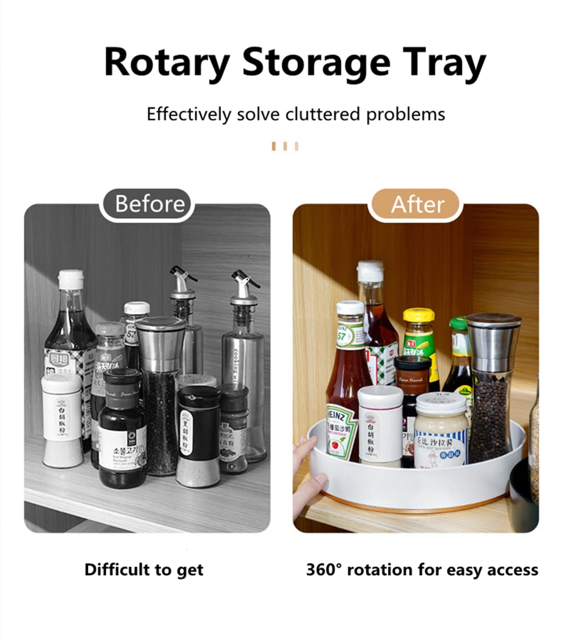 Rotatable Modern Round Tray,360°Rotating Spice Storage Rack,10" Lazy Susan Turntable Organizer,Cosmetic Makeup Vanity Tray for Storage Jewelry,Perfume&Kitchen Condiment,Suit for Home Decorative